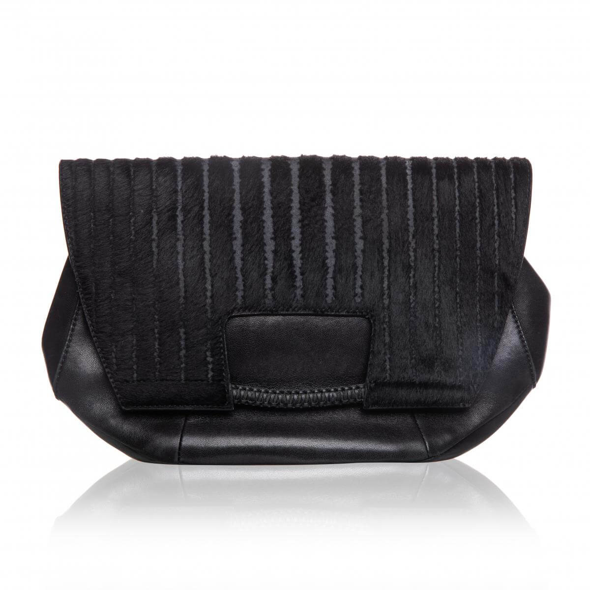 Black Signature Laser Cut Hair Calf Zen Clutch