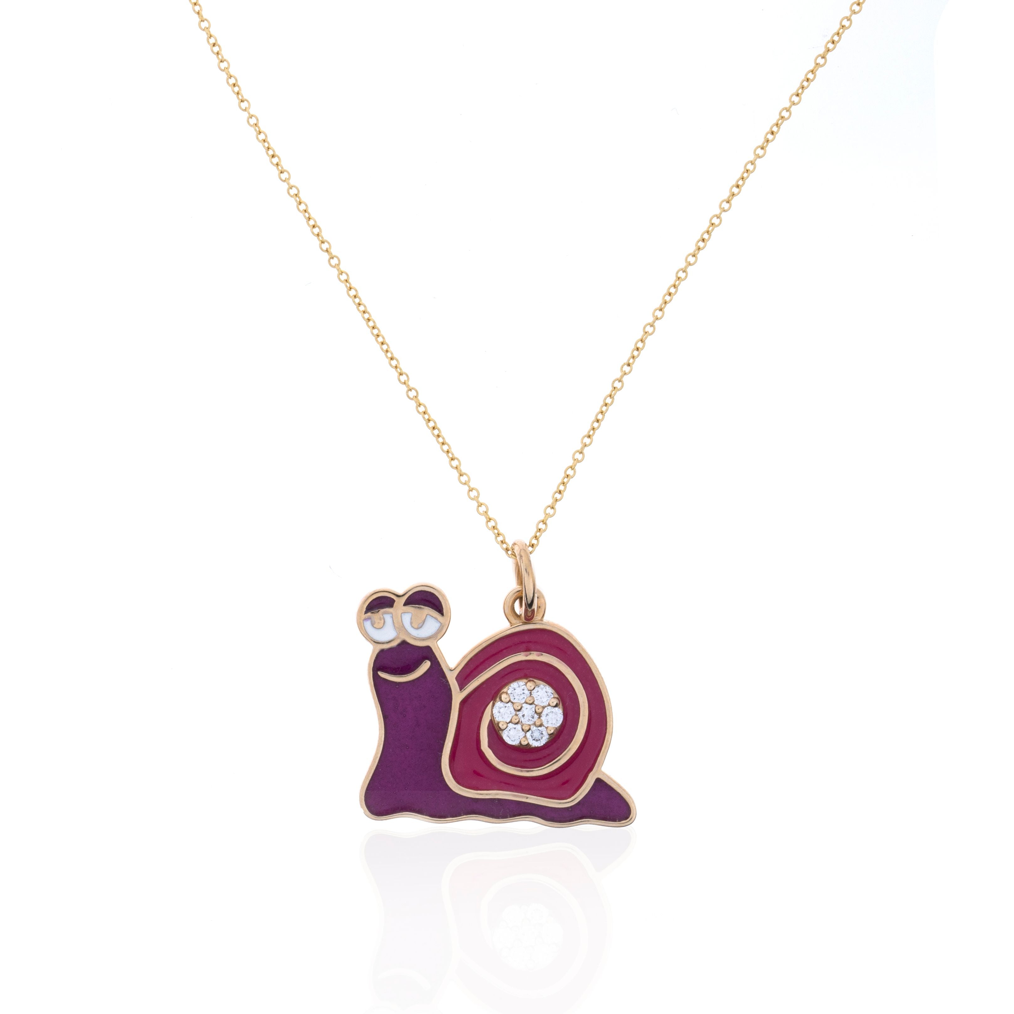 14k Yellow Gold Diamond Snail Pendant with 14k Gold Chain