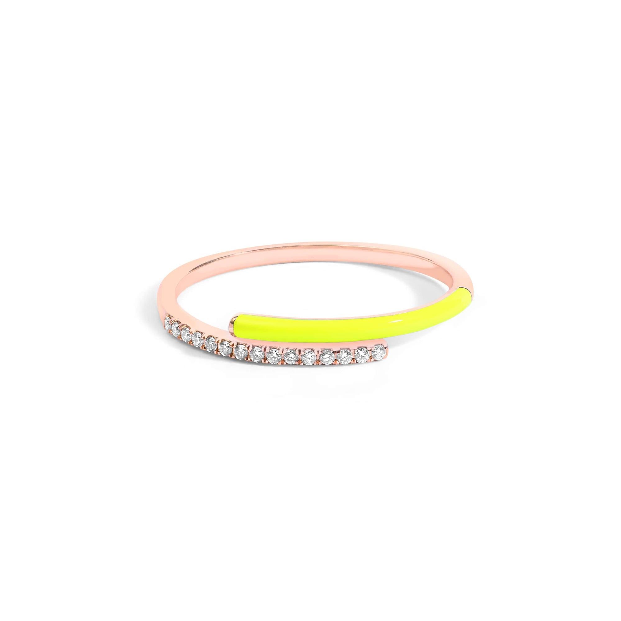 14K Rose Gold Neon Yellow Enamel You and Me Diamond Ring