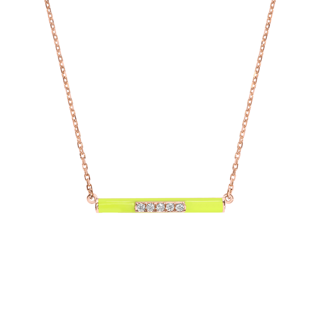 14K Rose Gold Neon Yellow Enamel Diamond Necklace