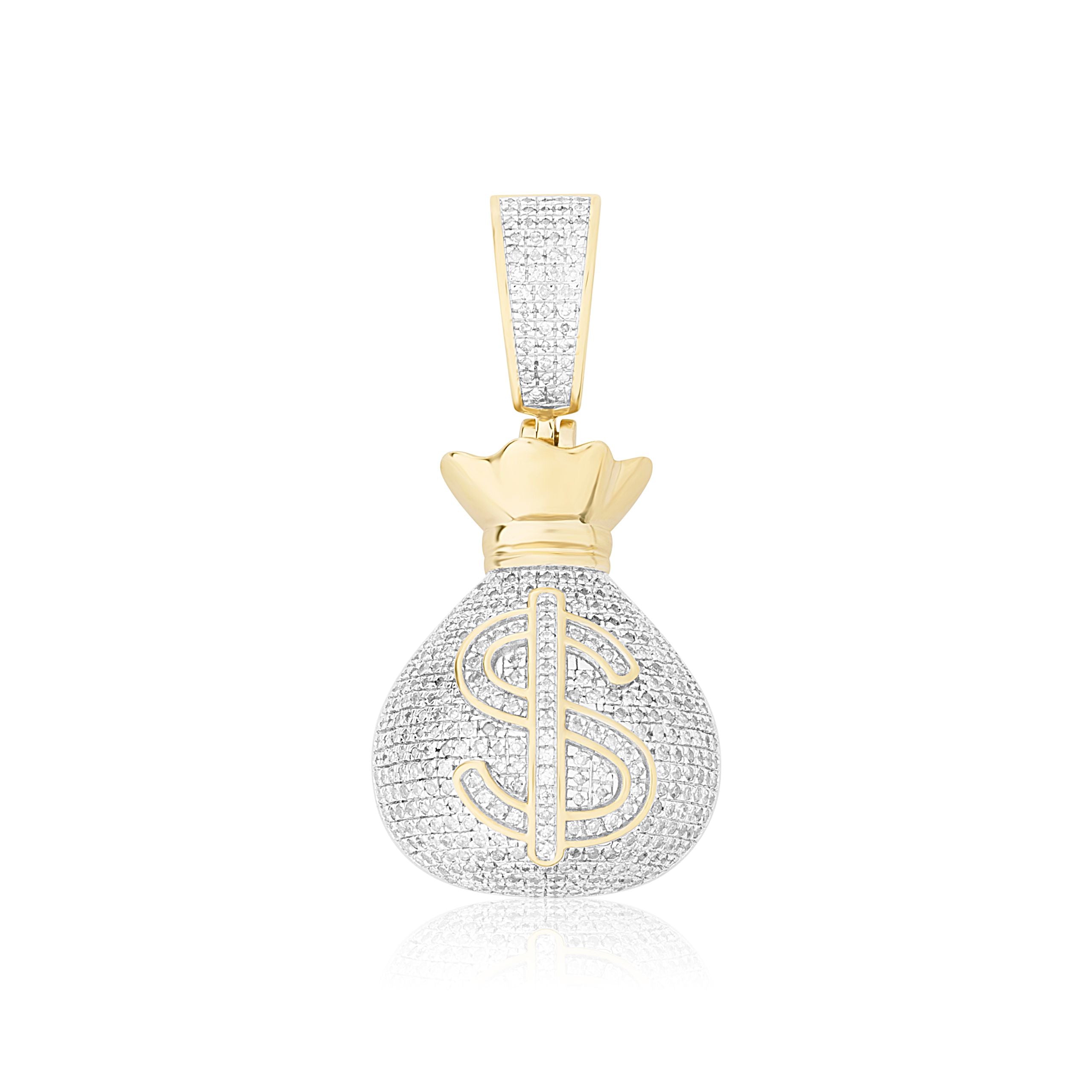 14k Yellow Gold Diamond Money Bag Charm Pendant
